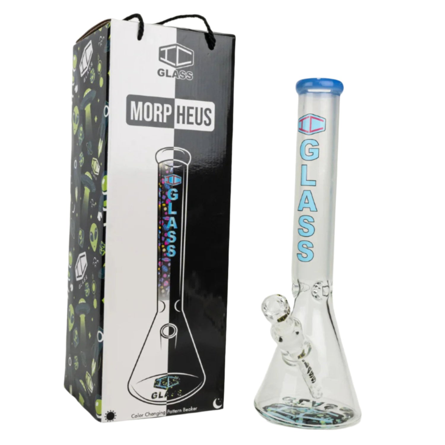 IC Glass Morpheus Beaker | 18" Milky Blue Long Beaker UV Reactive